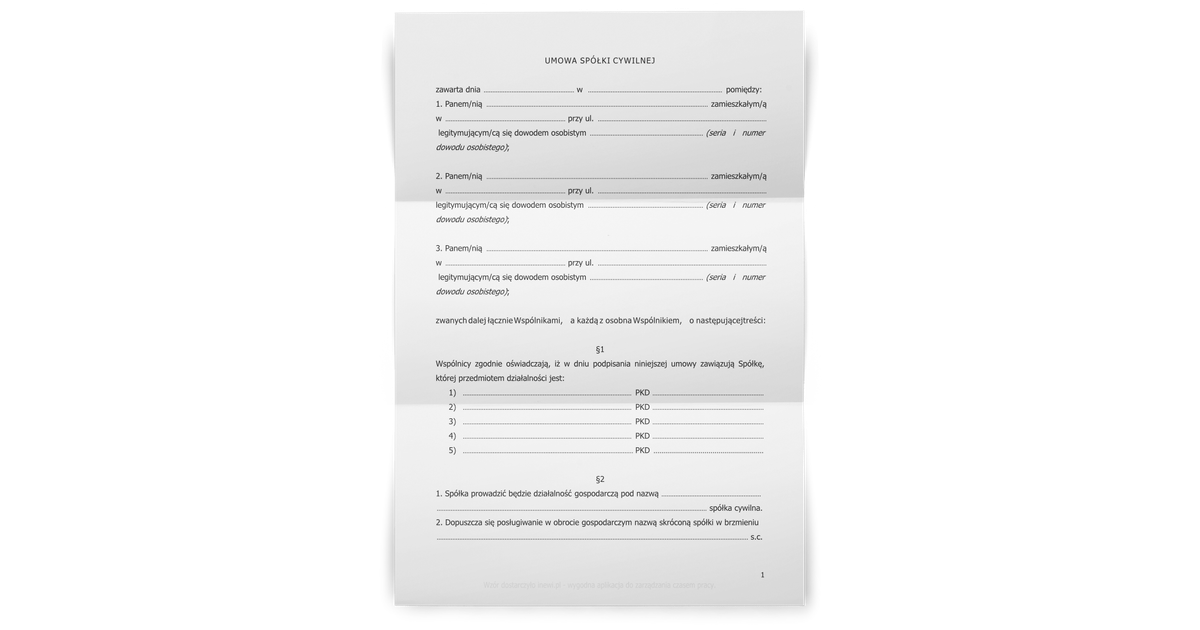 Umowa spółki cywilnej | inEwi Wzory Umowa spółki cywilnej | inEwi Wzory